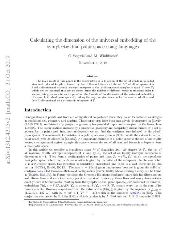 Pdf Calculating The Dimension Of The Universal Embedding Of The