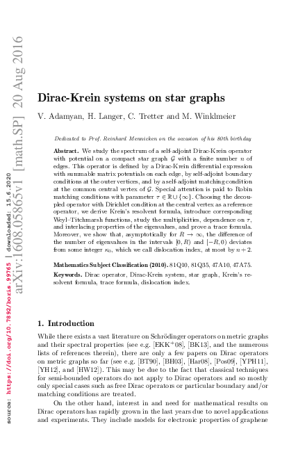 (PDF) Dirac–Krein Systems on Star Graphs