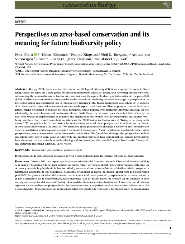 (PDF) Perspectives on area‐based conservation and its meaning for ...