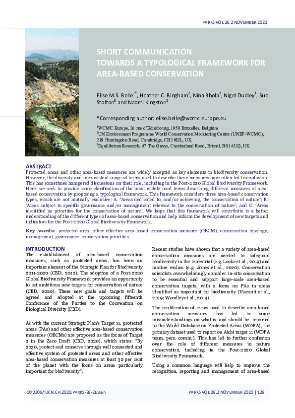 Pdf Towards A Typological Framework For Area Based Conservation