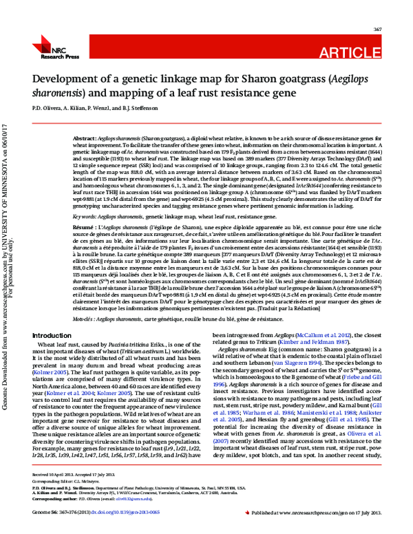 (PDF) Development of a genetic linkage map for Sharon goatgrass ...
