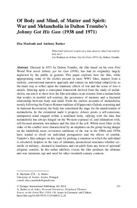 (PDF) Of Body and Mind, of Matter and Spirit: War and Melancholia in ...
