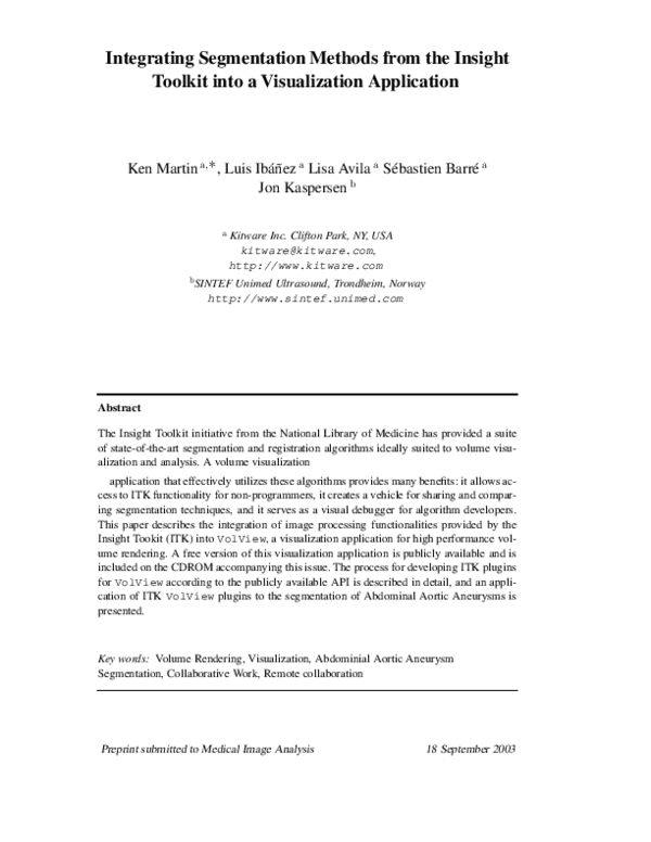 Pdf Integrating Segmentation Methods From The Insight Toolkit Into A Visualization Application