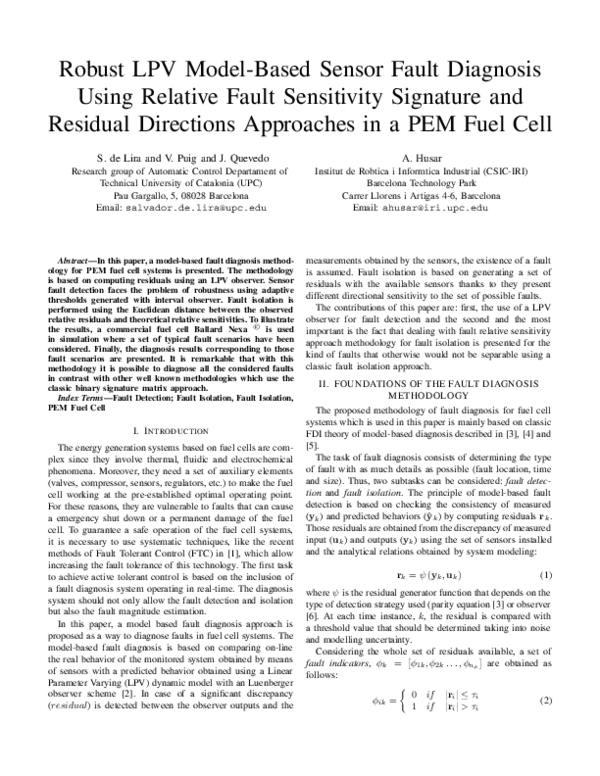 (PDF) Robust LPV model-based sensor fault diagnosis and estimation for a PEM fuel cell system