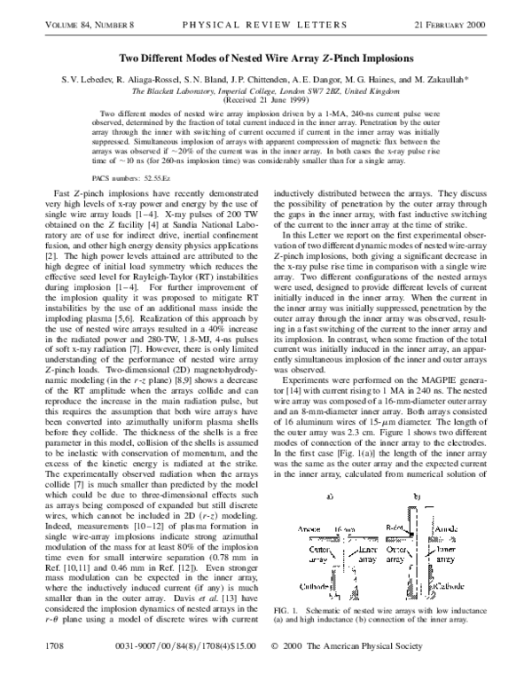 (PDF) Two Different Modes of Nested Wire ArrayZ-Pinch Implosions