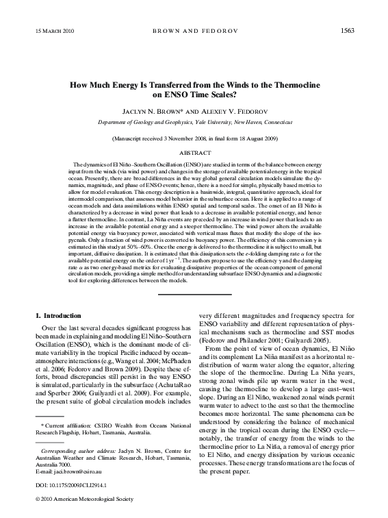 (PDF) How Much Energy Is Transferred from the Winds to the Thermocline ...