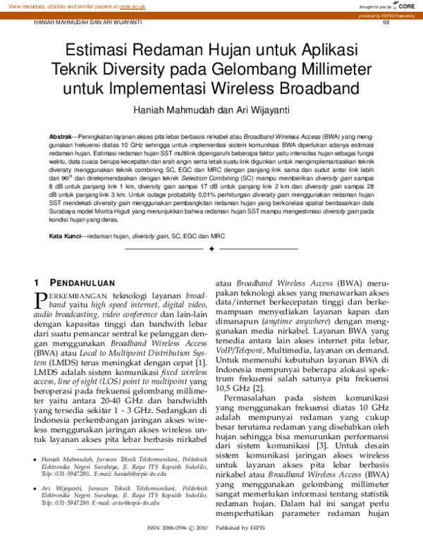 (PDF) Estimasi Redaman Hujan untuk Aplikasi Teknik Diversity pada ...
