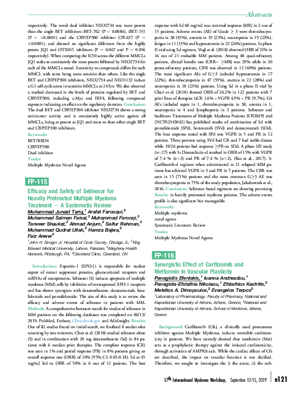 (PDF) Efficacy and Safety of Selinexor for Heavily Pretreated Multiple Myeloma Treatment – A ...