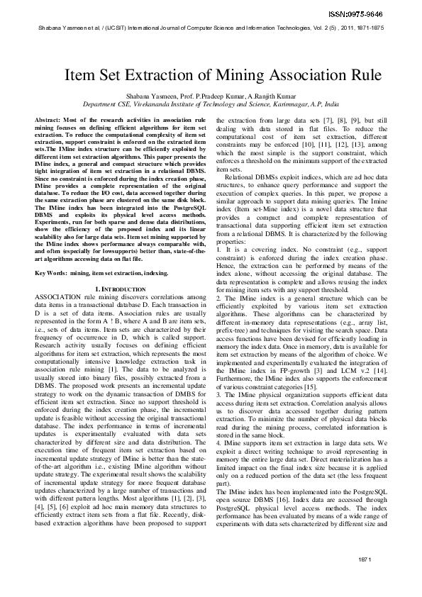 Pdf Item Set Extraction Of Mining Association Rule