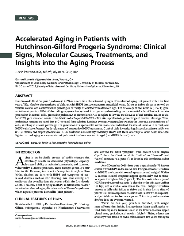(PDF) Accelerated Aging in Patients with Hutchinson-Gilford Progeria ...