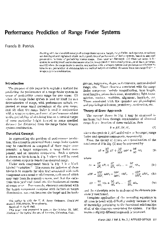 (PDF) Performance Prediction of Range Finder Systems