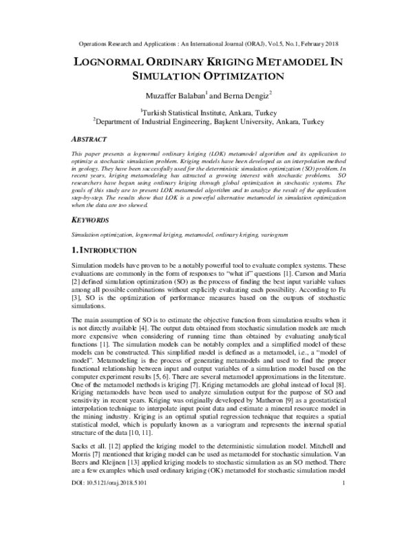 (PDF) Lognormal Ordinary Kriging Metamodel in Simulation Optimization