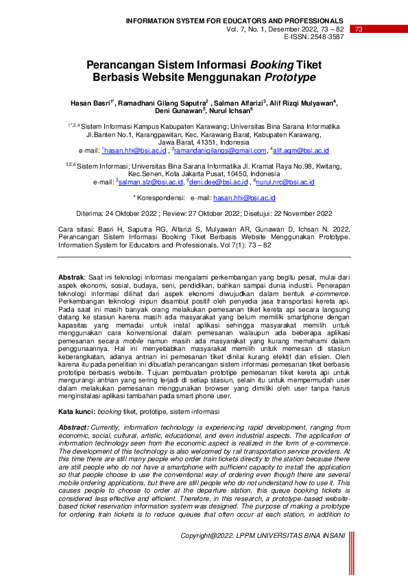(PDF) Perancangan Sistem Informasi Booking Tiket Berbasis Website Menggunakan Prototype