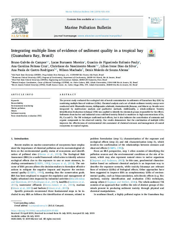 (PDF) Integrating multiple lines of evidence of sediment quality in a tropical bay (Guanabara ...