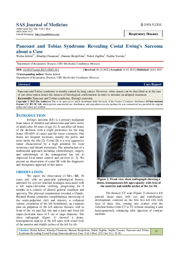 (PDF) Pancoast and Tobias Syndrome Revealing Costal Ewing's Sarcoma ...