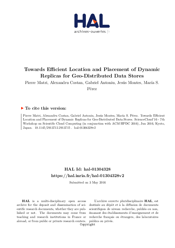 Pdf Towards Efficient Location And Placement Of Dynamic Replicas For Geo Distributed Data Stores