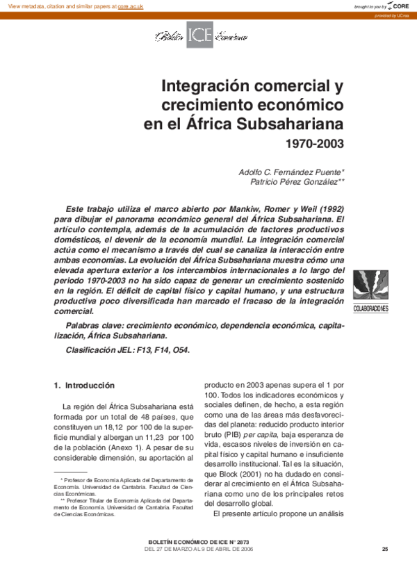 (PDF) Integración comercial y crecimiento económico en el África ...