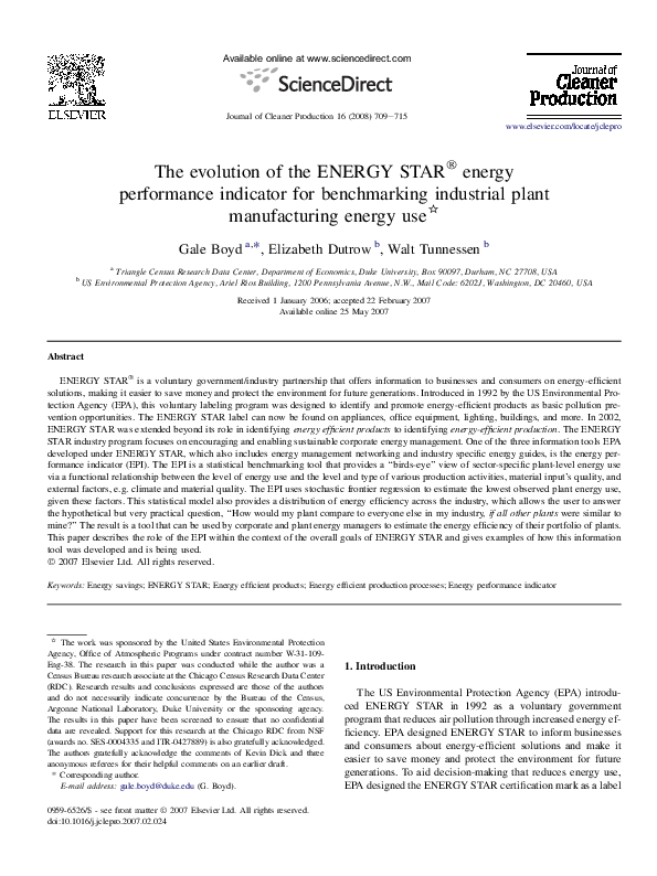 (PDF) The evolution of the ENERGY STAR® energy performance indicator ...