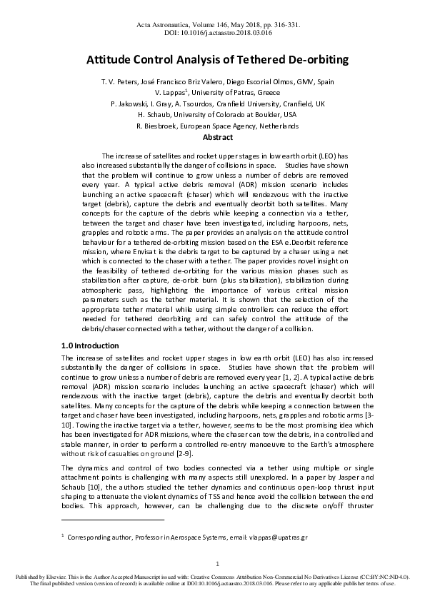 (PDF) Attitude control analysis of tethered de-orbiting