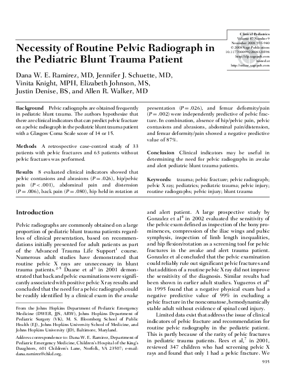 (PDF) Necessity of Routine Pelvic Radiograph in the Pediatric Blunt ...