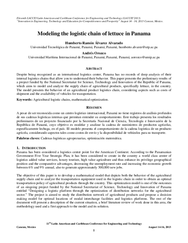 (PDF) Modeling the logistic chain of agricultural products in Panama ...