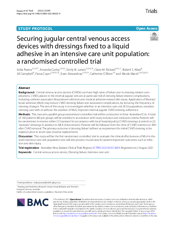 (PDF) Securing jugular central venous access devices with dressings ...