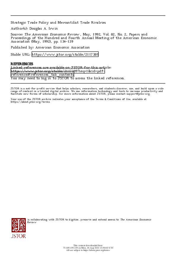 (PDF) Strategic Trade Policy and Mercantilist Trade Rivalries