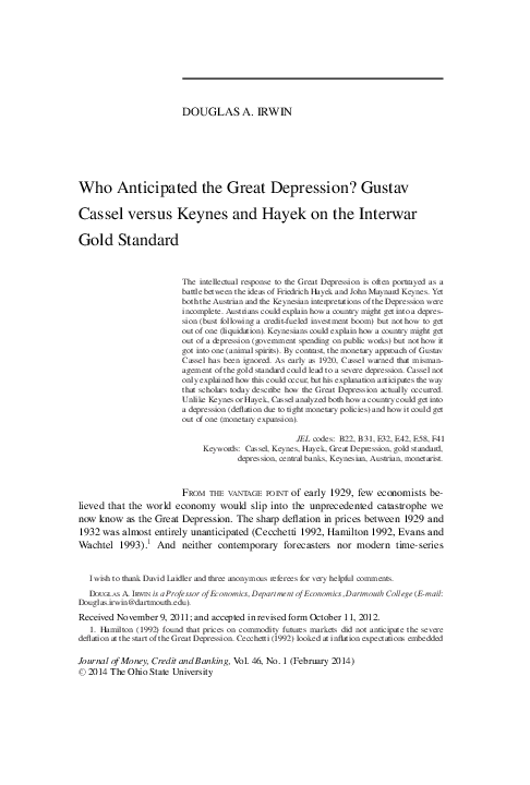 (PDF) Who Anticipated the Great Depression? Gustav Cassel versus Keynes ...