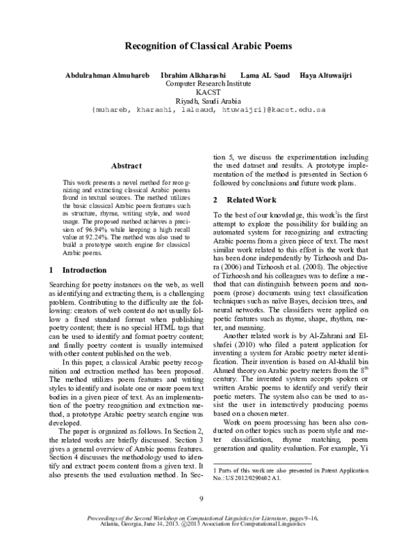 (PDF) Recognition of Classical Arabic Poems