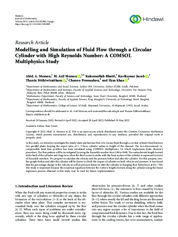 (PDF) Modelling and Simulation of Fluid Flow through a Circular Cylinder with High Reynolds ...