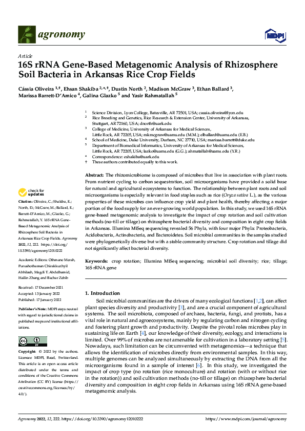 (PDF) 16S rRNA Gene-Based Metagenomic Analysis of Rhizosphere Soil Bacteria in Arkansas Rice ...