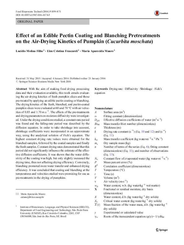 (PDF) Effect of an Edible Pectin Coating and Blanching Pretreatments on ...