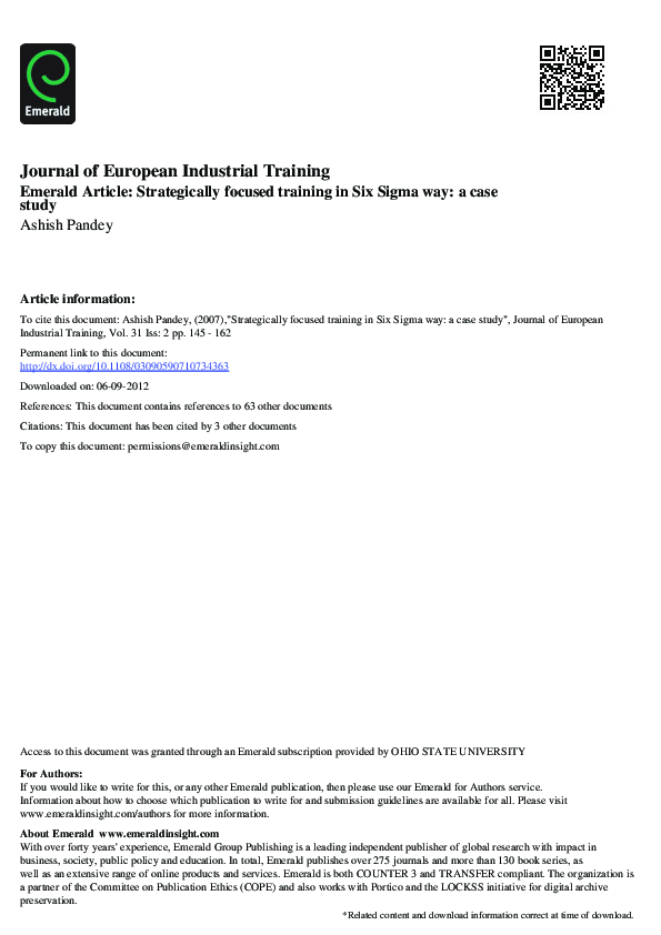 (PDF) Strategically focused training in Six Sigma way: a case study