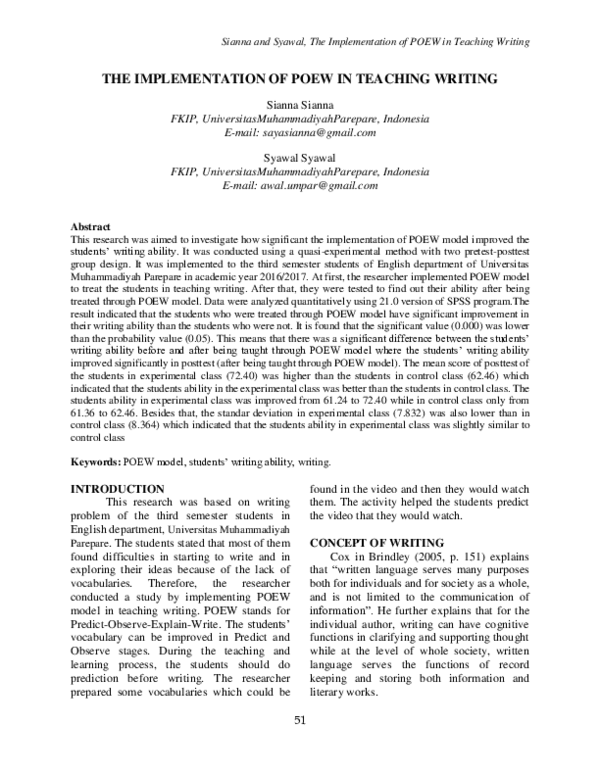 (PDF) The Implementation of Poew in Teaching Writing