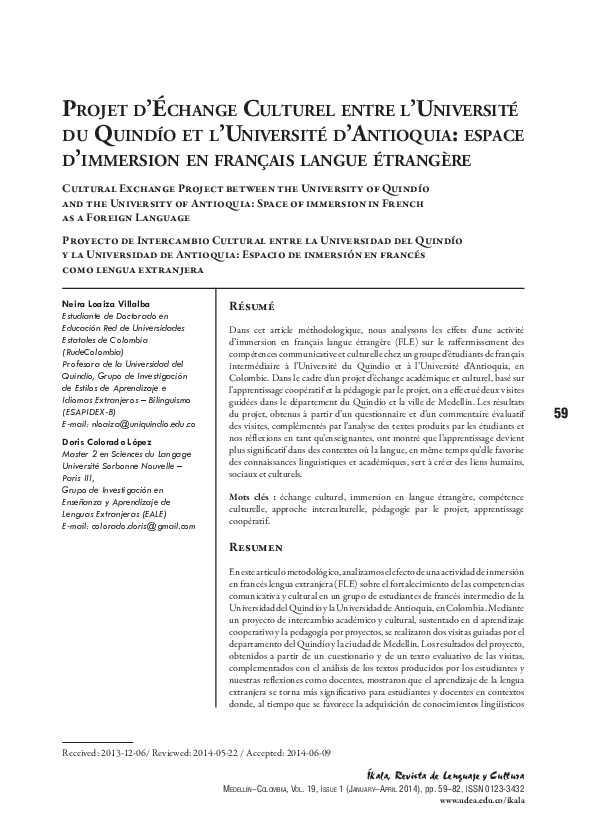 Cultural Exchange Project Between the University of Quindío and the ...
