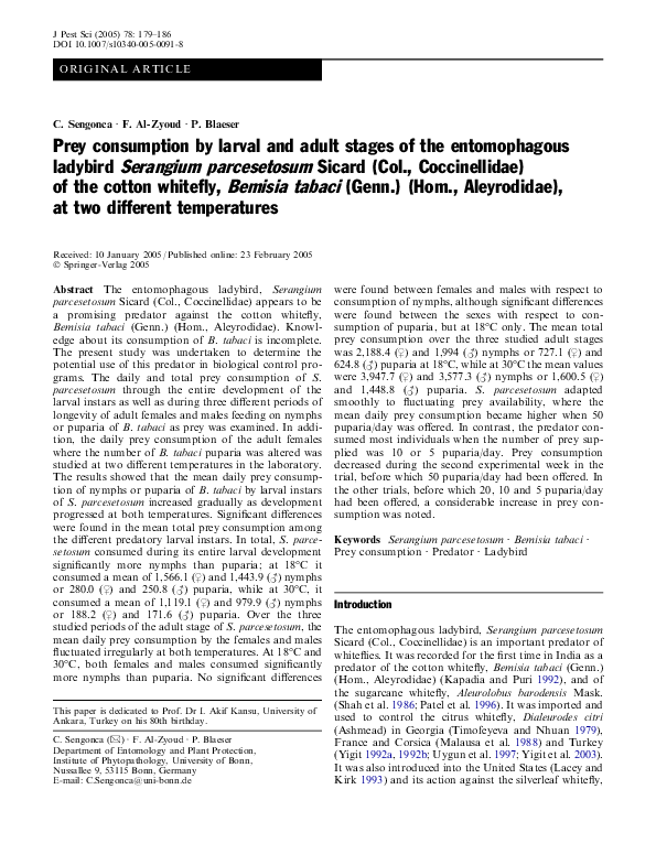 (PDF) Prey consumption by larval and adult stages of the entomophagous ...