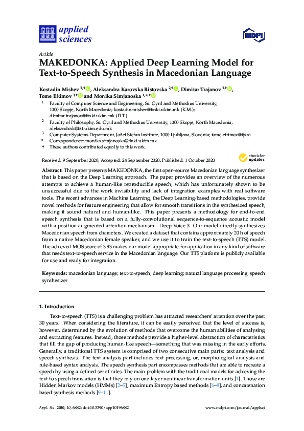(PDF) MAKEDONKA: Applied Deep Learning Model for Text-to-Speech ...