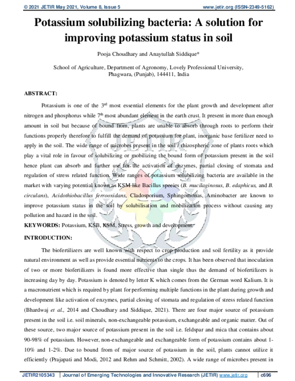 (PDF) Potassium solubilizing bacteria: A solution for improving ...