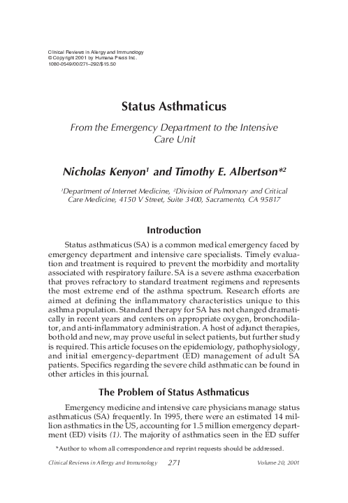 (PDF) Status Asthmaticus: From the Emergency Department to the ...