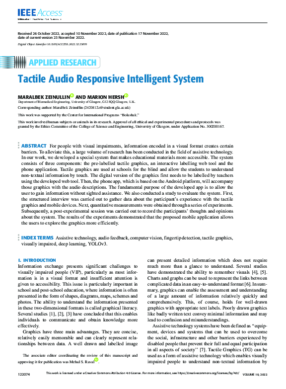 (PDF) Tactile Audio Responsive Intelligent System