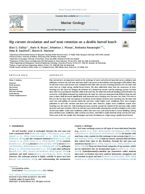 (PDF) Rip current circulation and surf zone retention on a double ...