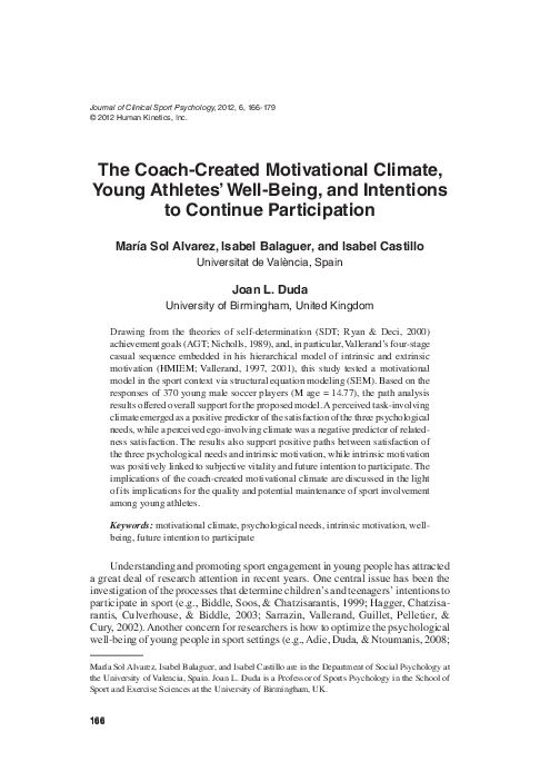(PDF) The Coach-Created Motivational Climate, Young Athletes’ Well ...