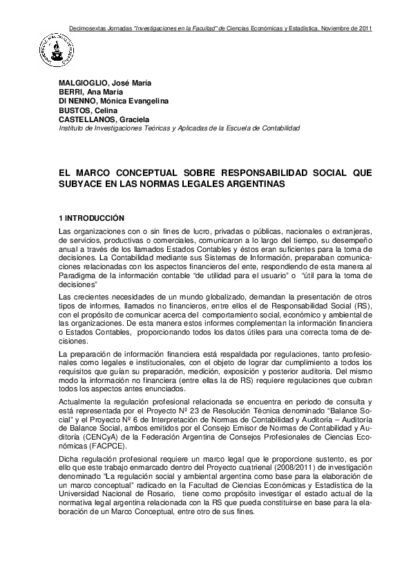(PDF) El marco conceptual sobre responsabilidad social que subyace en las normas legales argentinas