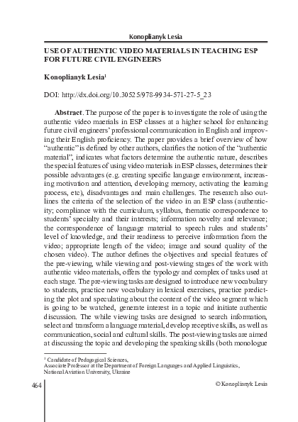 (PDF) Use of Authentic Video Materials in Teaching Esp for Future Civil ...