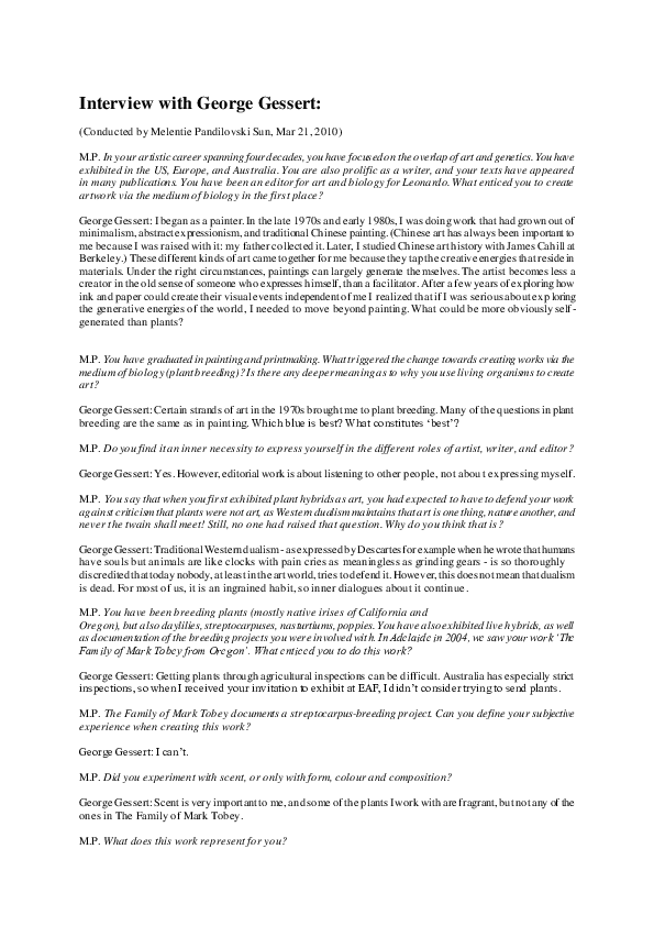 (PDF) Melentie Pandilovski Interview with George Gessert | Melentie ...