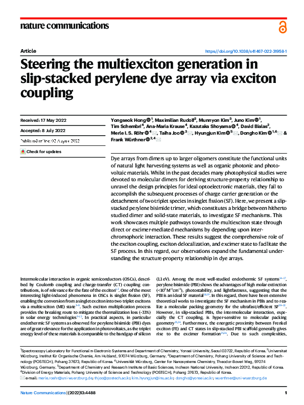 (PDF) Steering the multiexciton generation in slip-stacked perylene dye ...
