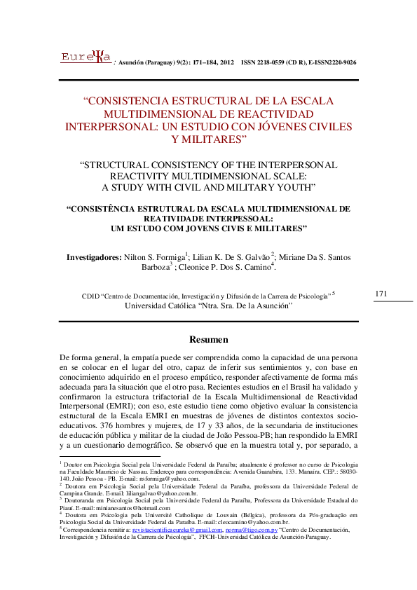 (PDF) Structural Consistency of the Interpersonal Reactivity ...