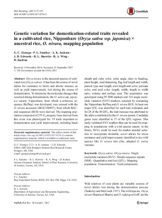(PDF) Genetic variation for domestication-related traits revealed in a ...