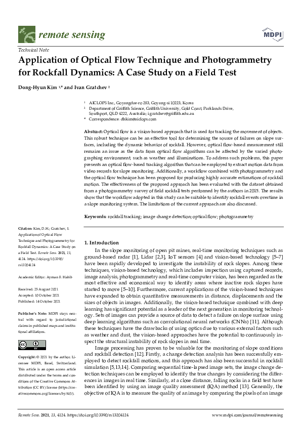 (PDF) Application of Optical Flow Technique and Photogrammetry for Rockfall Dynamics: A Case ...