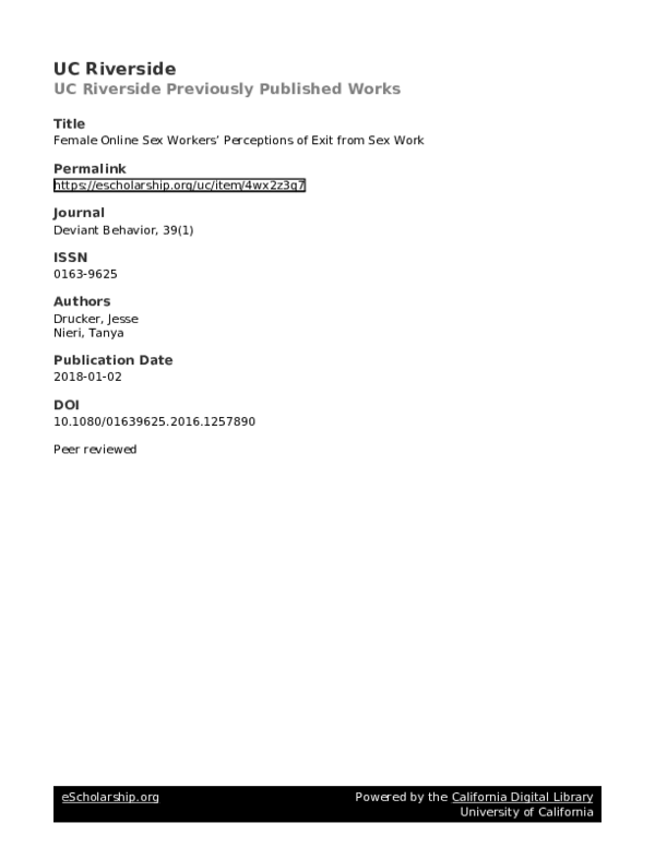 Pdf Female Online Sex Workers Perceptions Of Exit From Sex Work